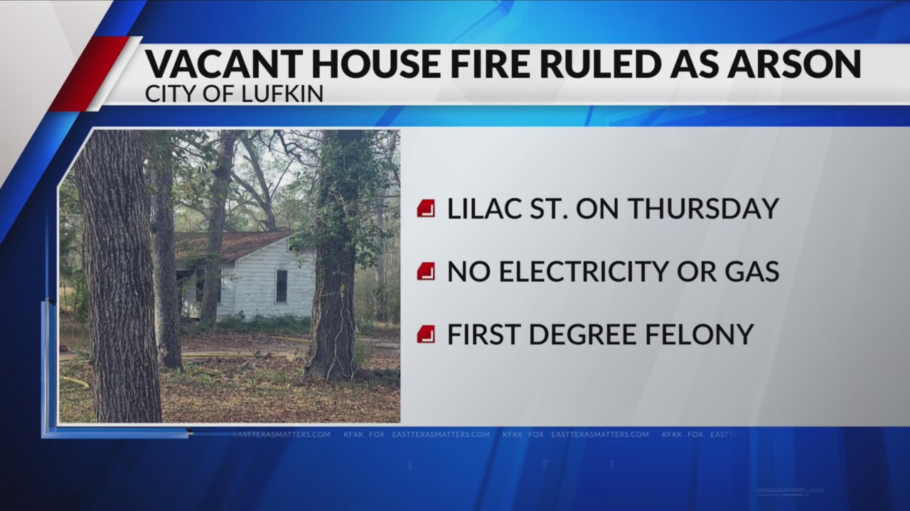 Fire at vacant home in Lufkin ruled arson by fire marshal