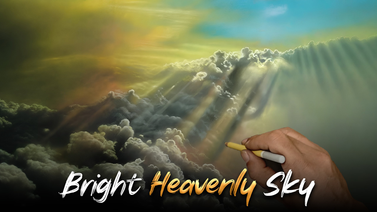 Dreamy bright heavenly sky painting with soft pastel harmony
