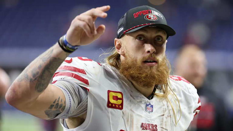 George Kittle’s wife Claire stuns in red boots matching ‘85’ fit for ...