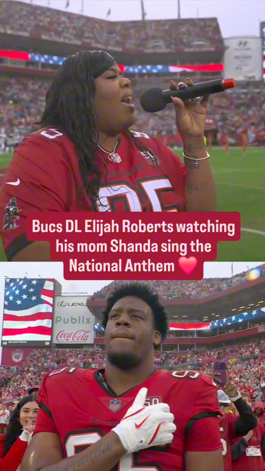 Bucs rookie Elijah Roberts beams as his mom sings the national anthem