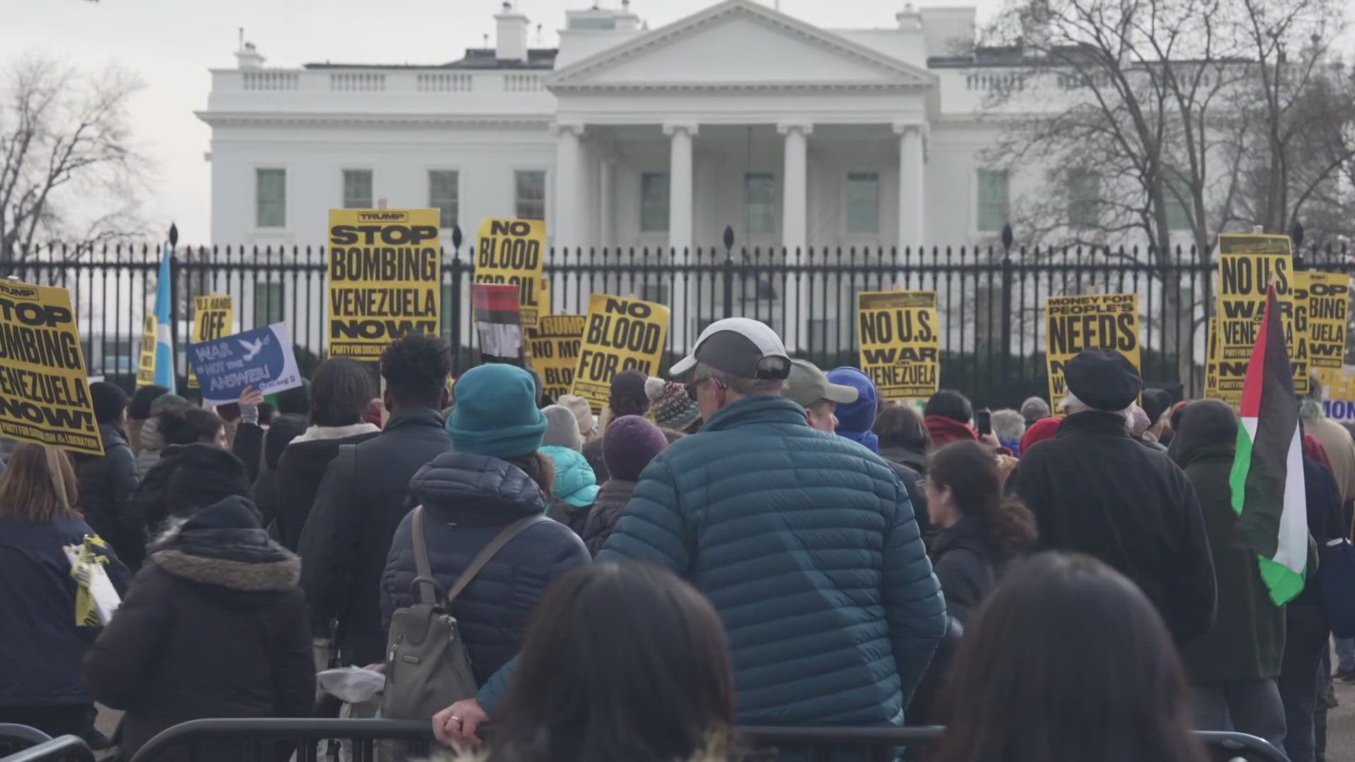 Protesters gather to demonstrate against Venezuela strikes