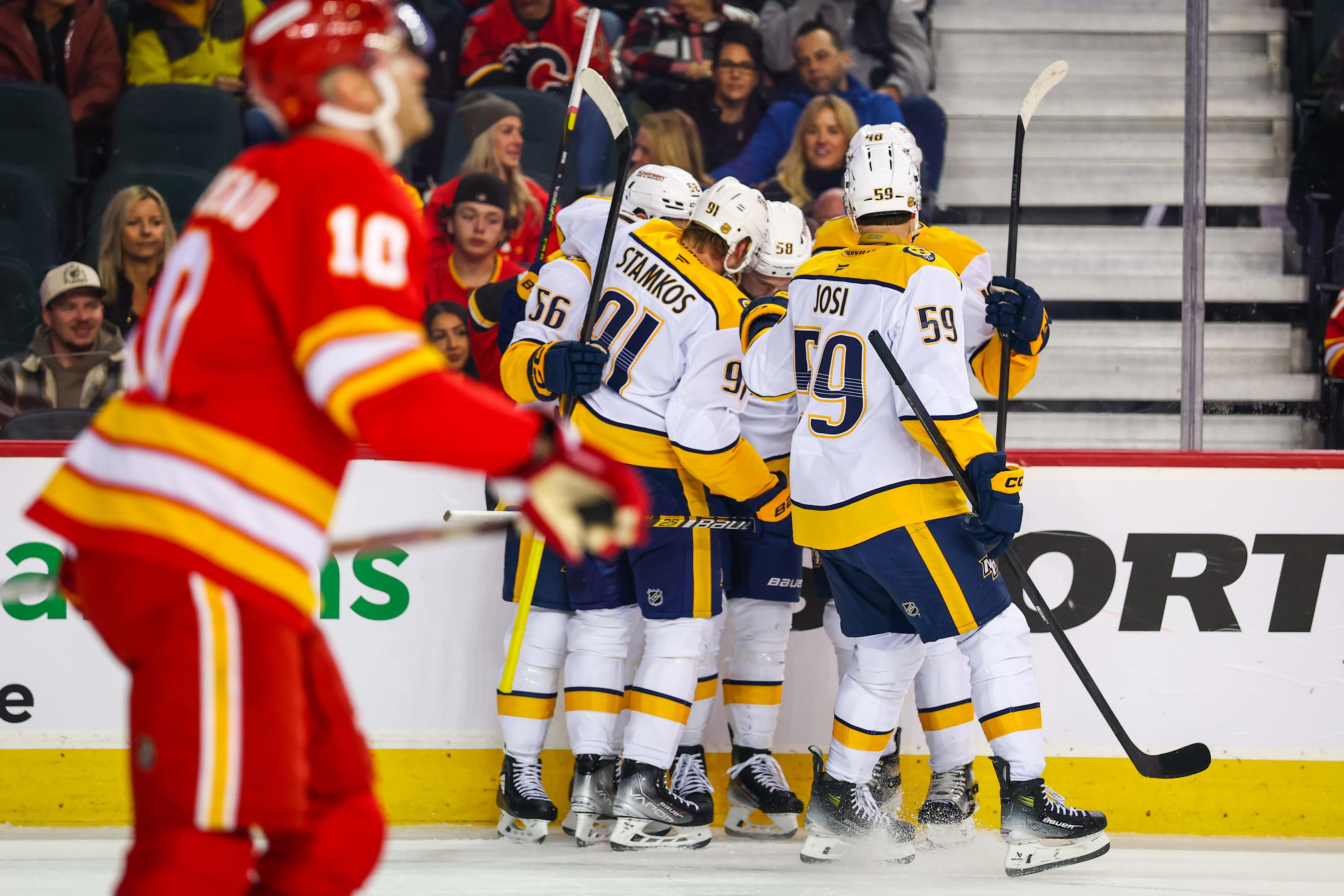 Nic Hague's goal with 29 seconds left lifts Predators 4-3 over Flames