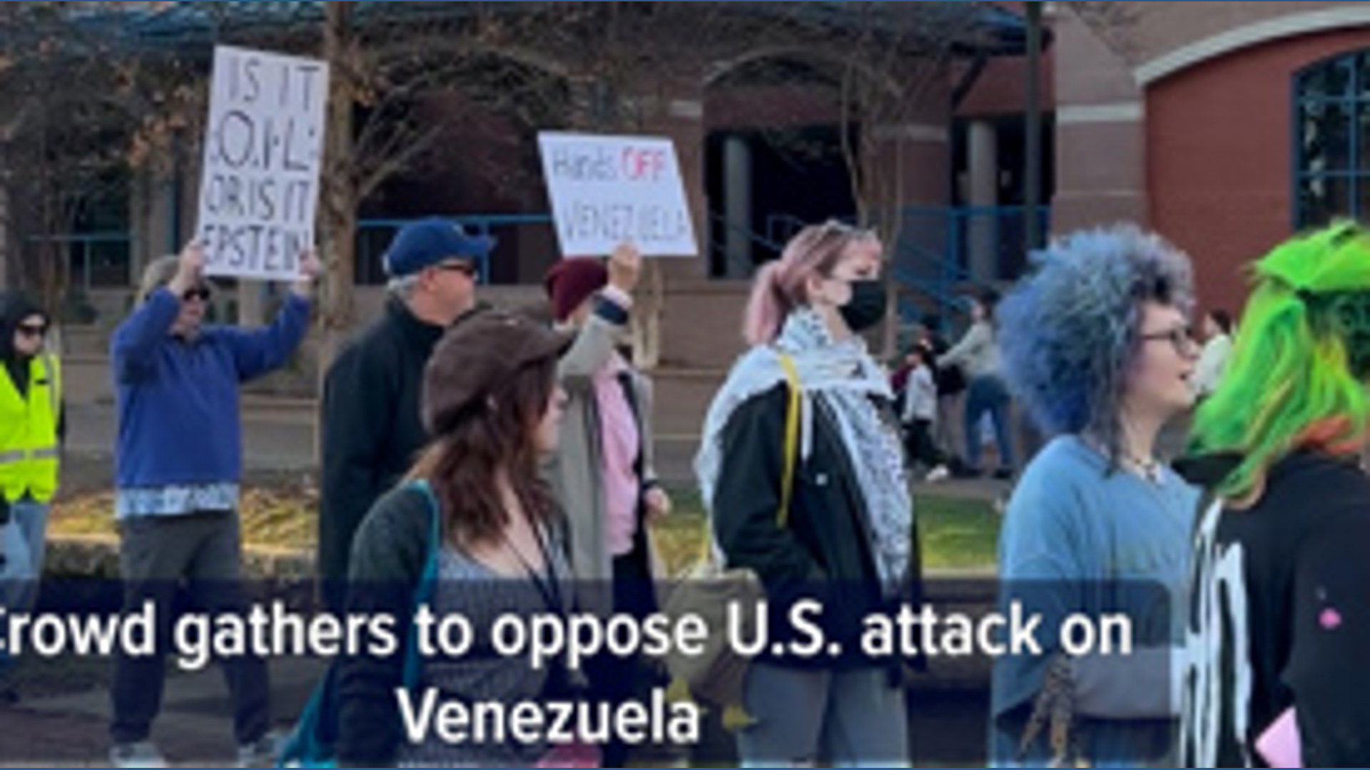 Crowd gathers to oppose US attack on Venezuela