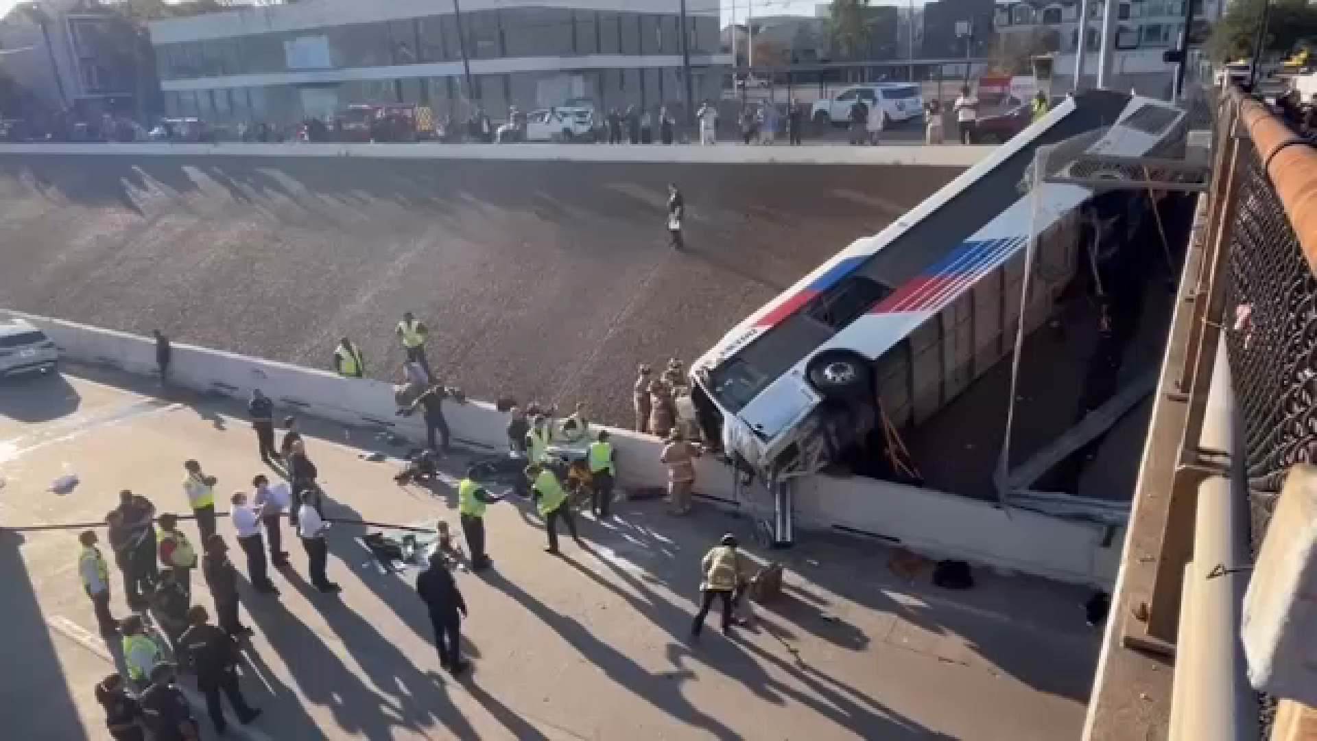 14 hospitalized after METRO bus flips in crash with vehicle on SH-288 ...
