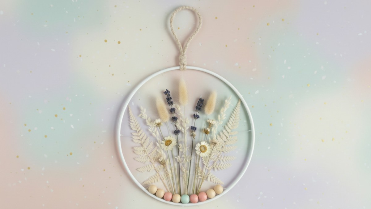 Wunderschöne Wanddeko mit Trockenblumen und Holzkugeln selber machen