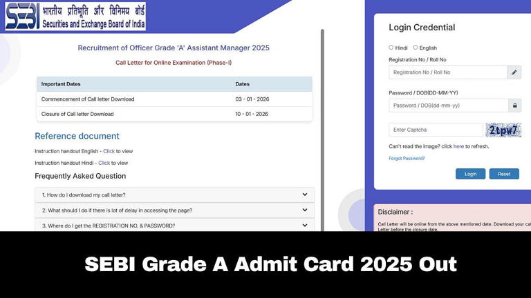 SEBI Grade A admit card 2025 issued at sebi.gov.in; check details here