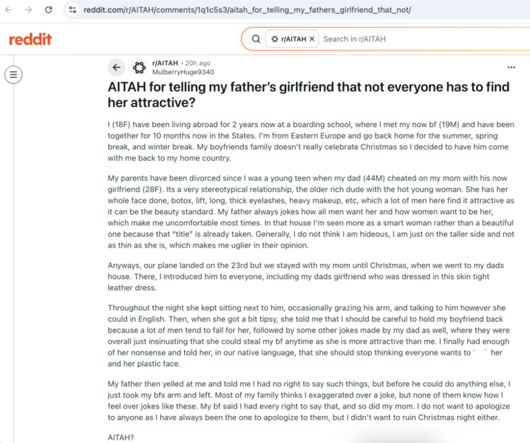 Her dad yelled at her for insulting his younger girlfriend after she ...