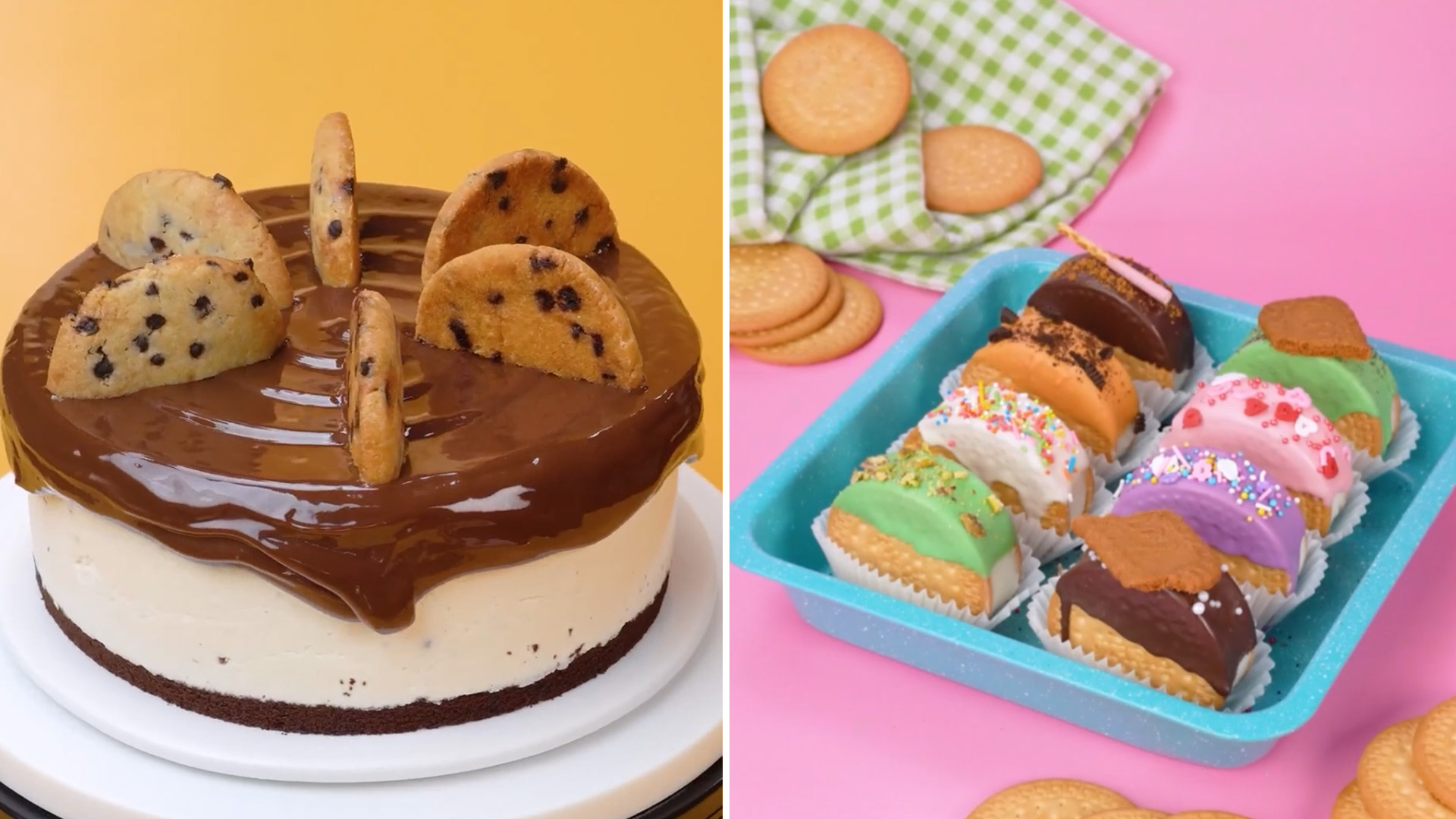 Chocolate cookie drip cake and biscuit ice cream desserts