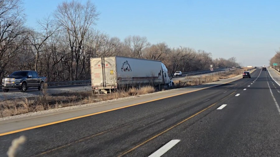 Semi-truck stuck in I-70 median after medical issue