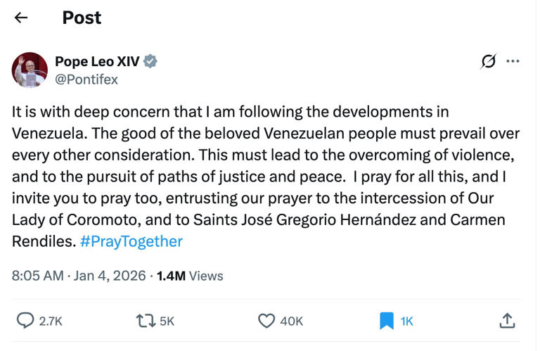 First American pope voices grave concern over Trump’s invasion