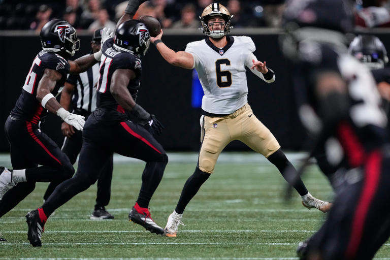 Saints QB Tyler Shough concludes his solid rookie year with a late pick ...