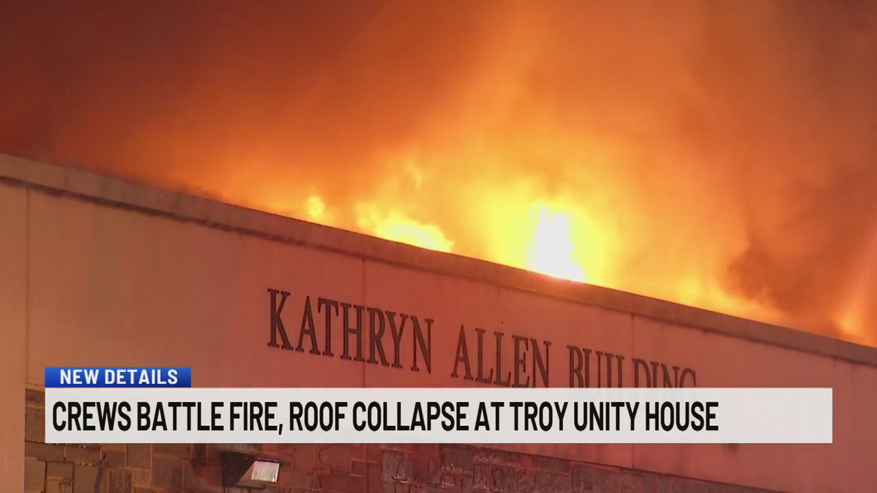 Crews battle fire, roof collapse at Troy Unity House building