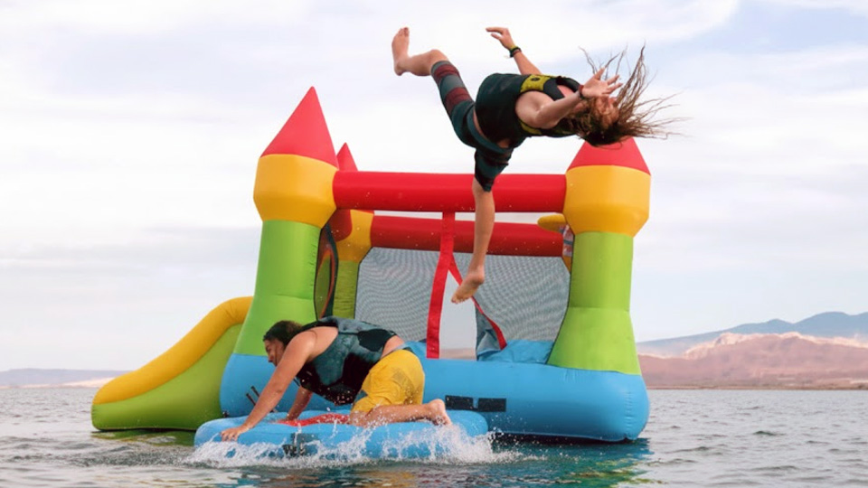 A battle game inside a bouncy house