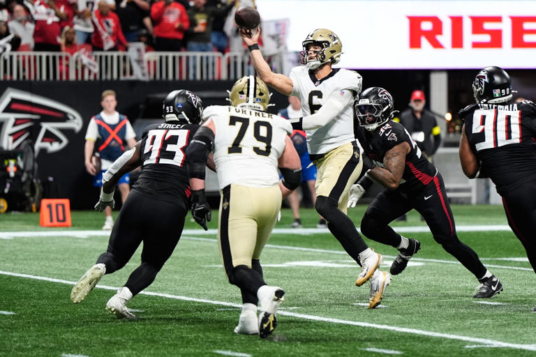Saints QB Tyler Shough concludes his solid rookie year with a late pick ...