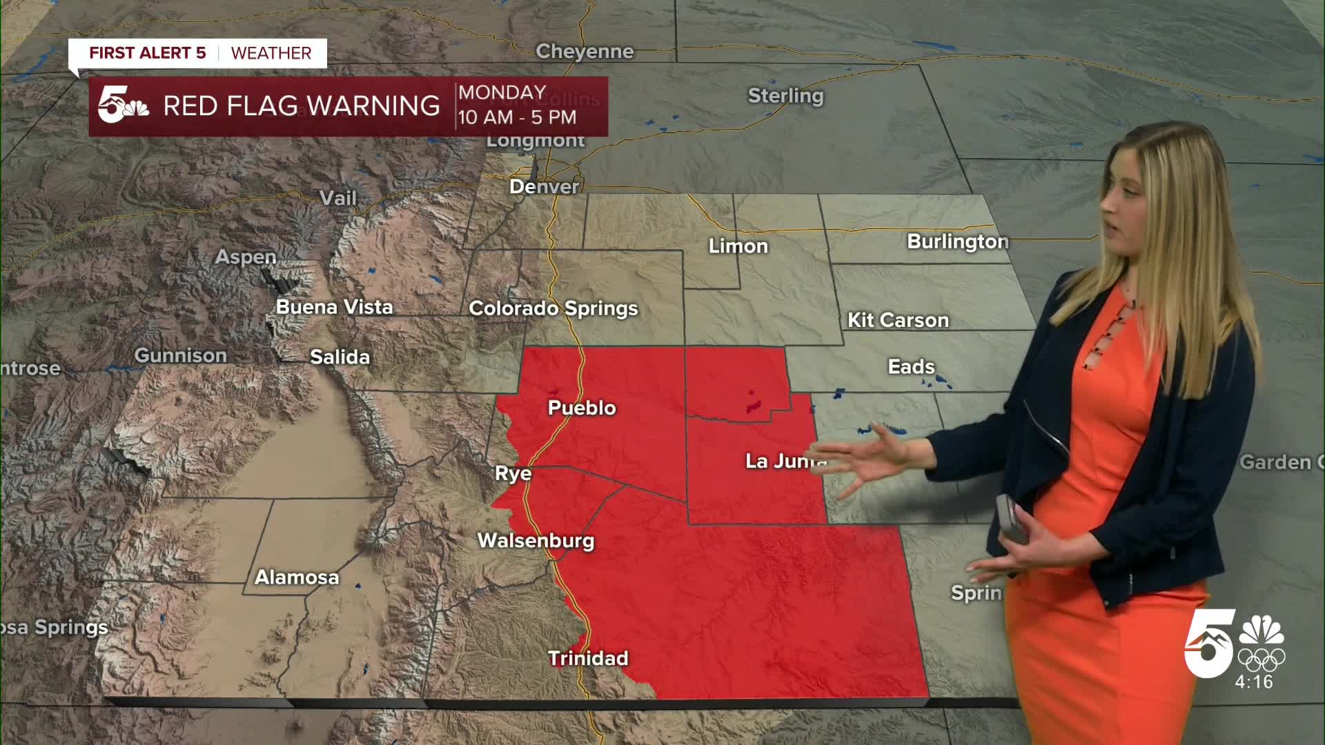 Fire danger remains high on Monday, but cold and snow are on the horizon