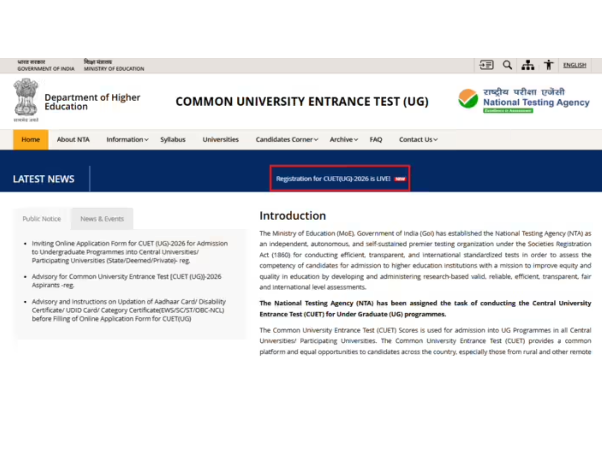 CUET UG 2026 registration open at cuet.nta.nic.in: How to submit ...