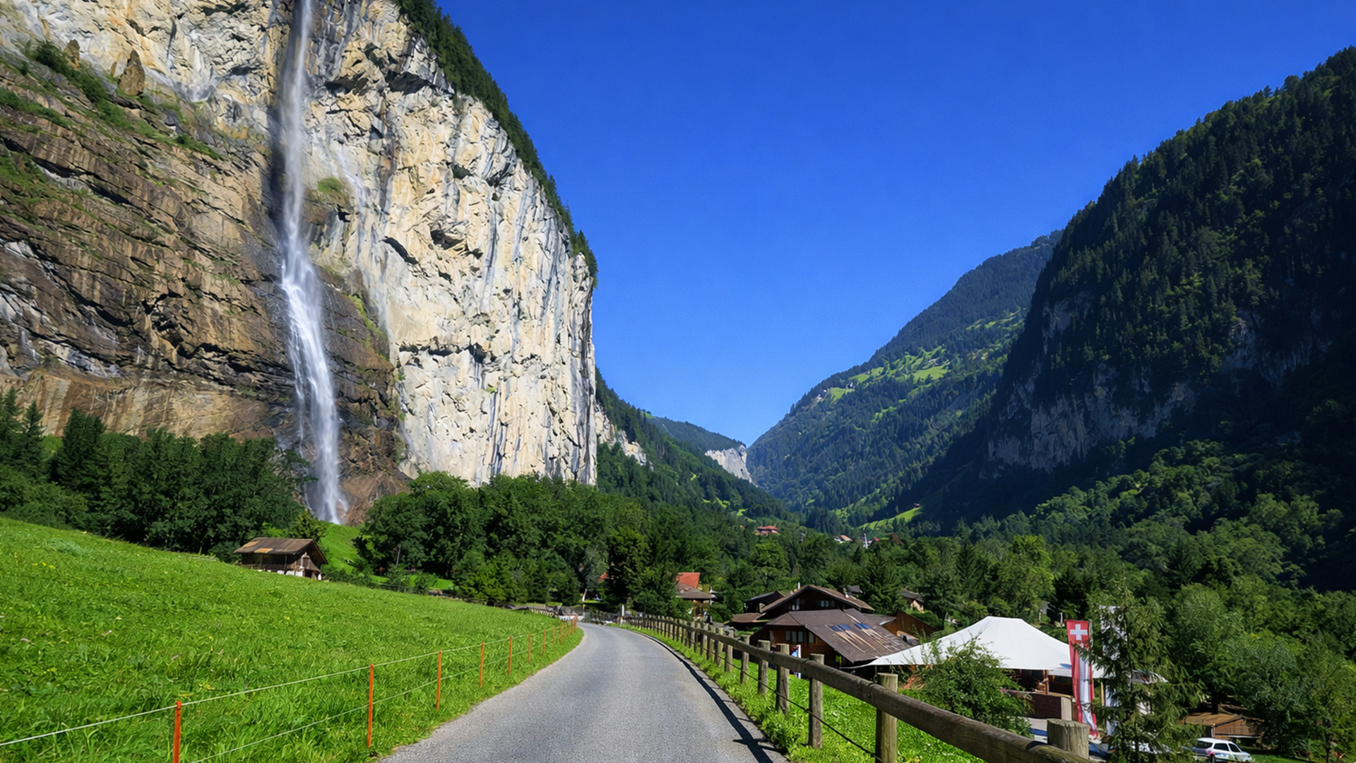A peaceful walk in Lauterbrunnen Swiss Alps valley (4K)
