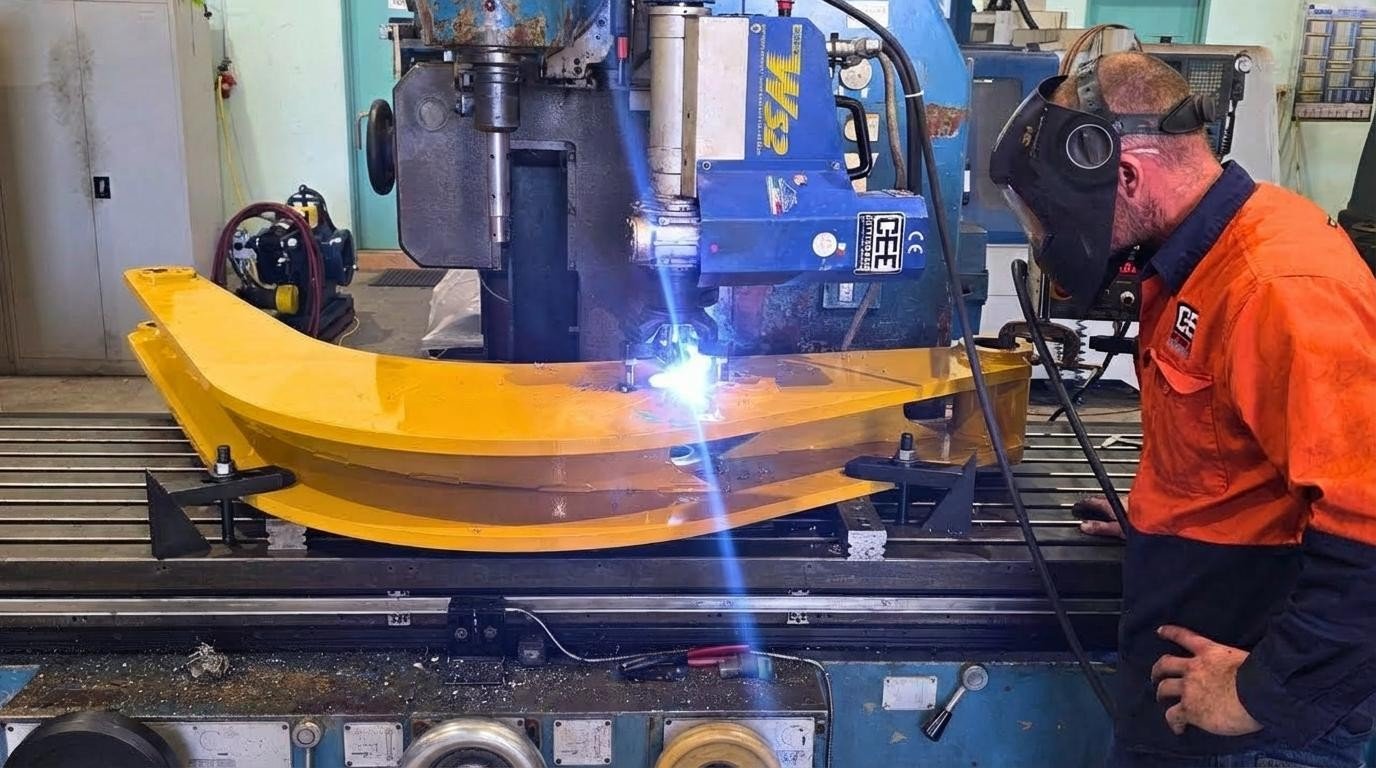 Precision repair using line boring and welding