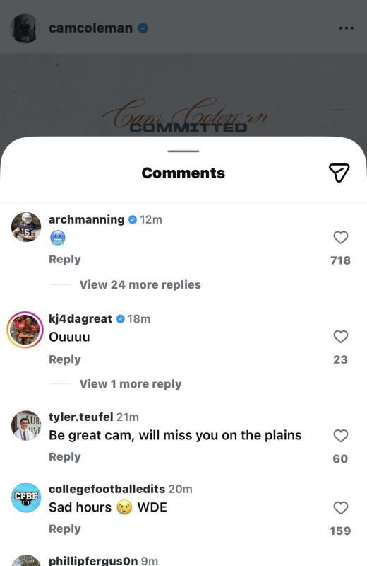 Arch Manning reacts to former 5-star WR Cam Coleman’s commitment to Texas
