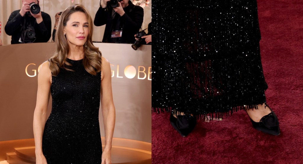 Jennifer Garner's rose-adorned Roger Vivier pumps bloom on the Golden ...