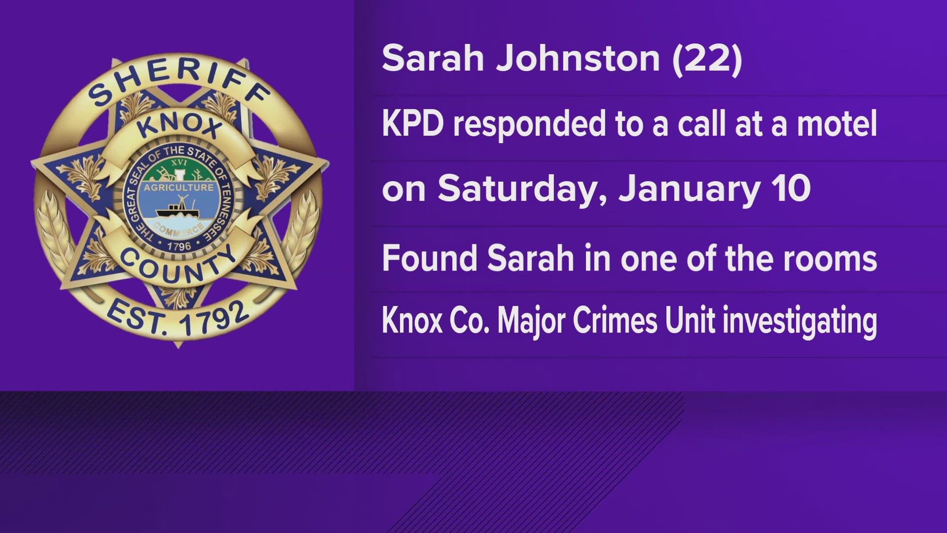 Missing woman from Knox County found dead in motel room