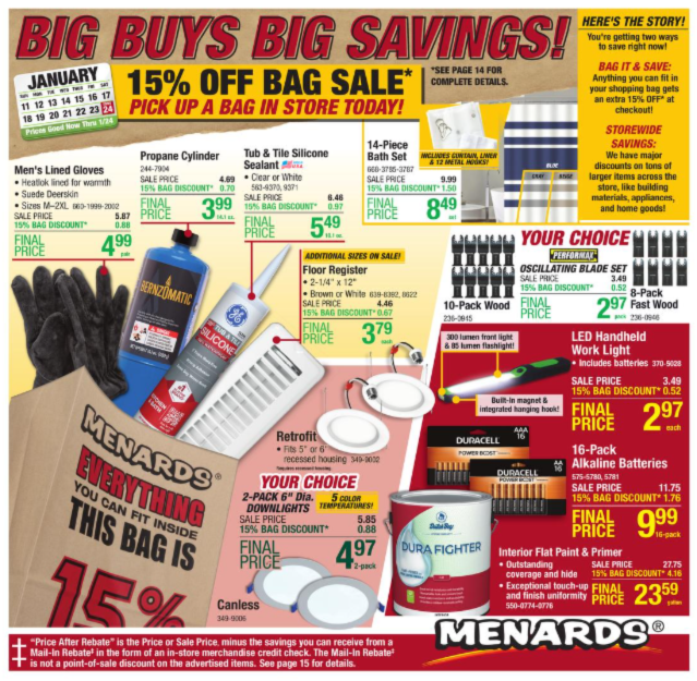 Menards bag sale - Save 15% on everything you can fit in the bag!