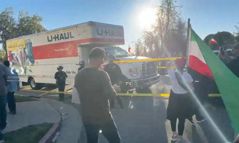 U-Haul truck drives through crowd of Iranian protesters in Los Angeles