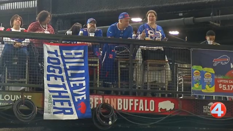 Fans celebrate Bills victory at Buffalo RiverWorks