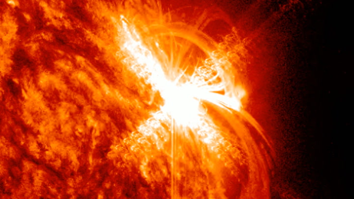 Sun eruption with powerful X2-class flare footage