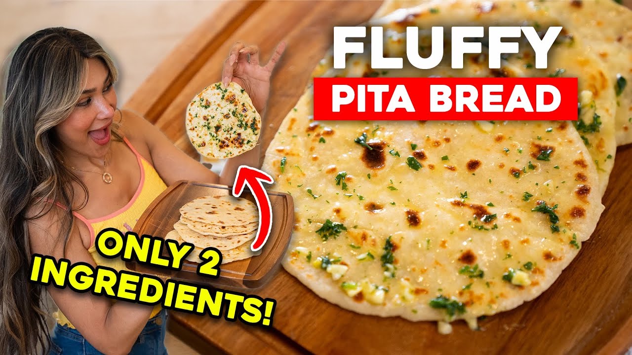2 ingredient pita bread! Fluffy + simple and clean recipe