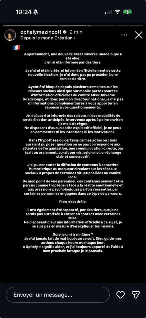 Miss Univers Guadeloupe : "Suis-je un être infâme ?", Ophély Mézino ...