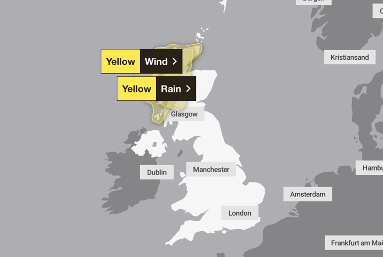Met Office maps show where weather warnings for rain and wind are this week