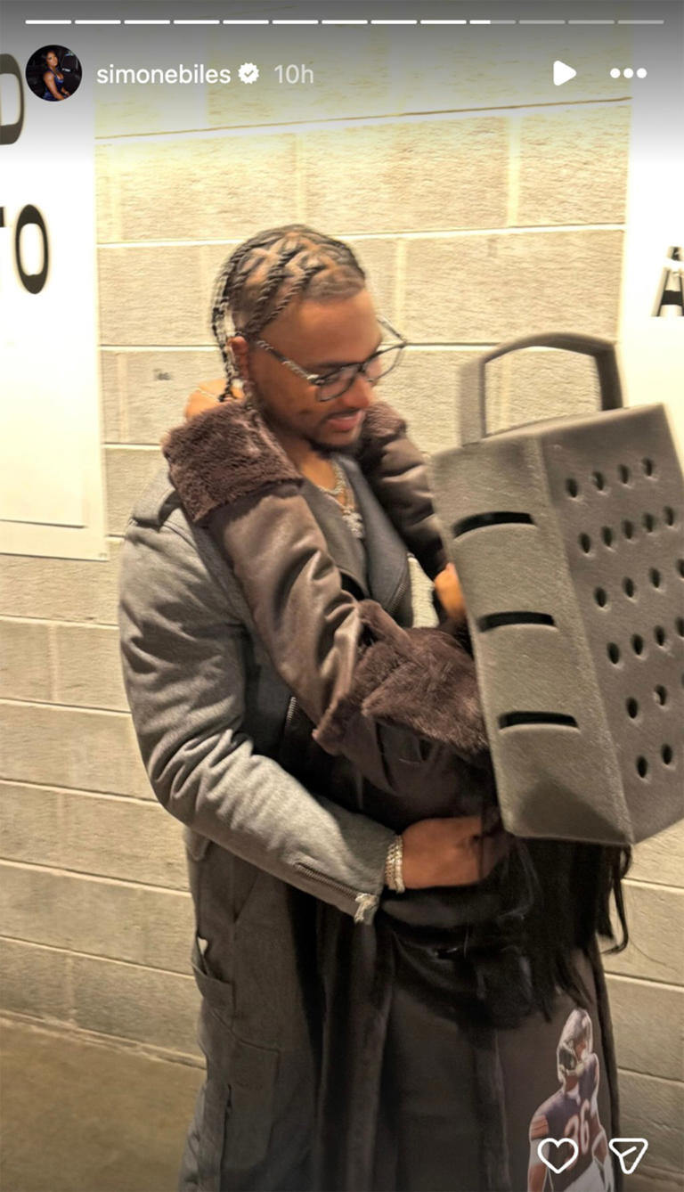 Simone Biles embraces Bears husband after thrilling playoff comeback ...