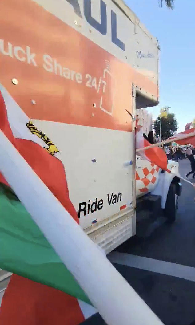 U-Haul truck drives through crowd of Iranian protesters in Los Angeles