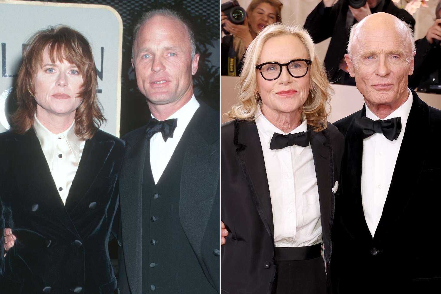 Amy Madigan wows on Golden Globes 2026 red carpet in suit and makeup ...