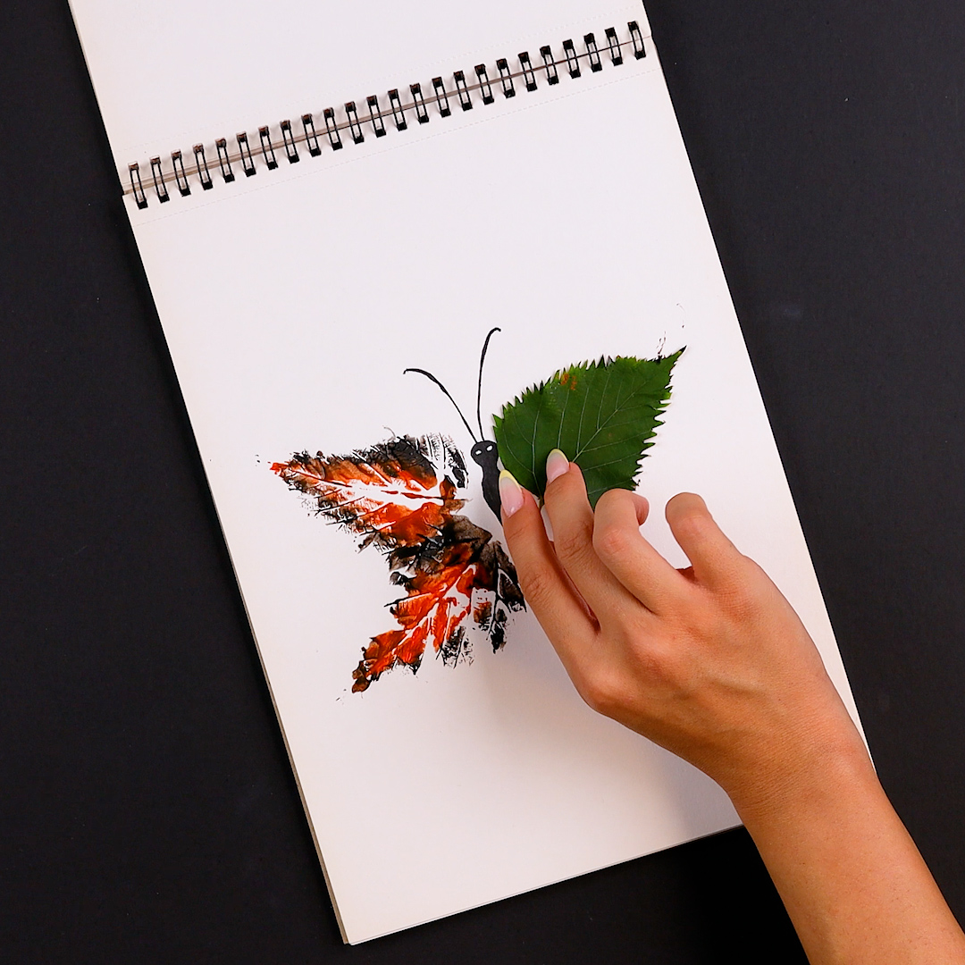 Vibrant butterfly art piece using leaves! 🍂🖼️