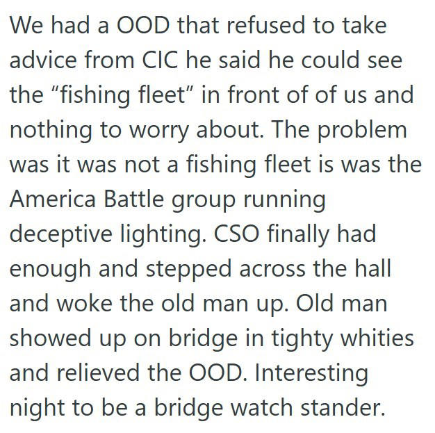 The captain of the ship learned that the night shift did things ...