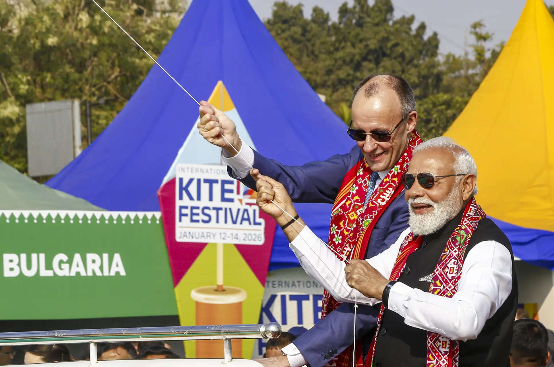 PM Modi, German Chancellor Merz fly Hanuman kite at Ahmedabad: Watch