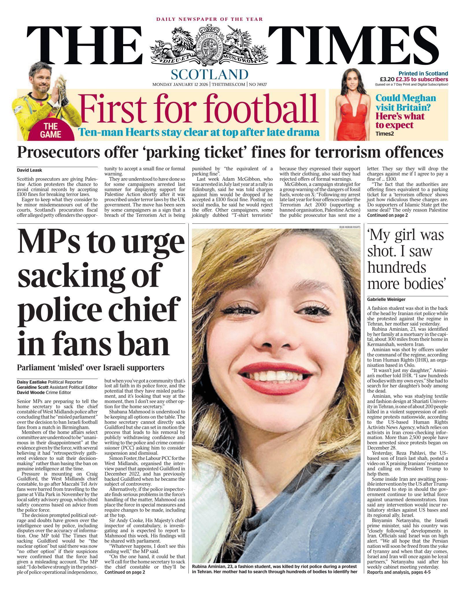 Scotland's papers: Waiting times woes and Iran protest deaths