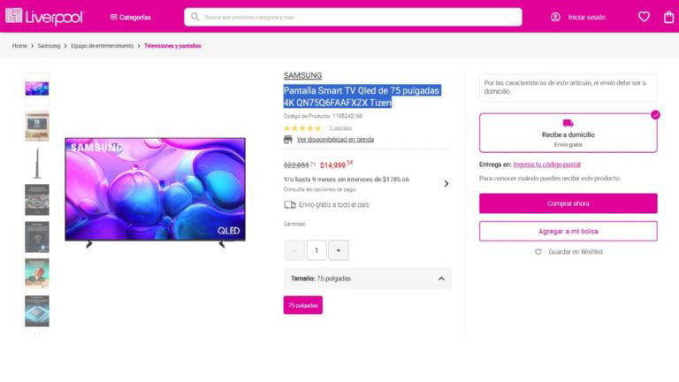 Liverpool remata Smart TV Samsung QLED 4K de 75 pulgadas: oferta de ...