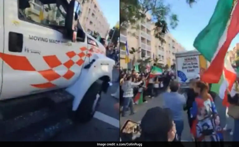 Truck drives into crowd supporting Iranian protesters in Los Angeles