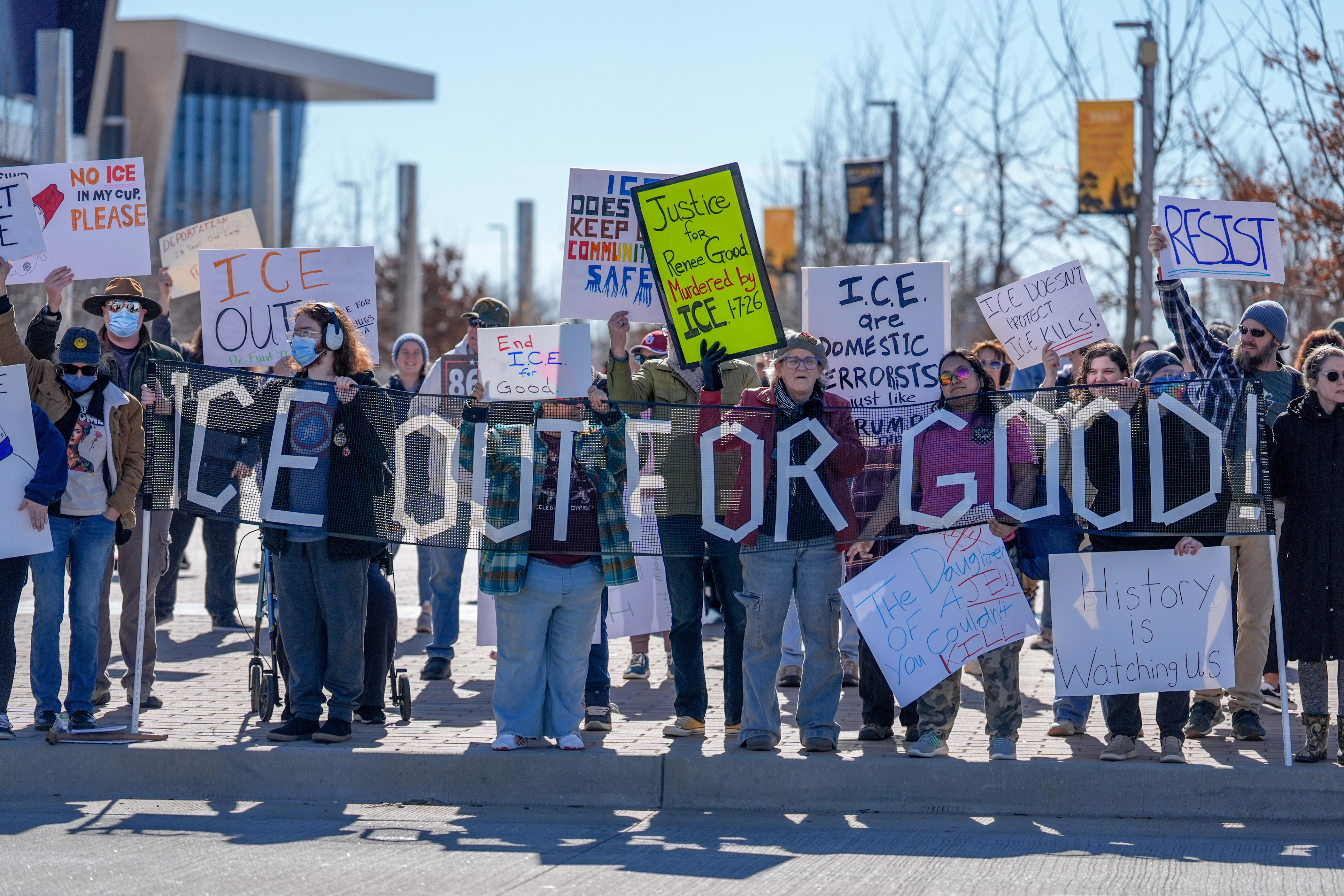 Hundreds rally in downtown OKC protesting ICE, shooting of Renee Good
