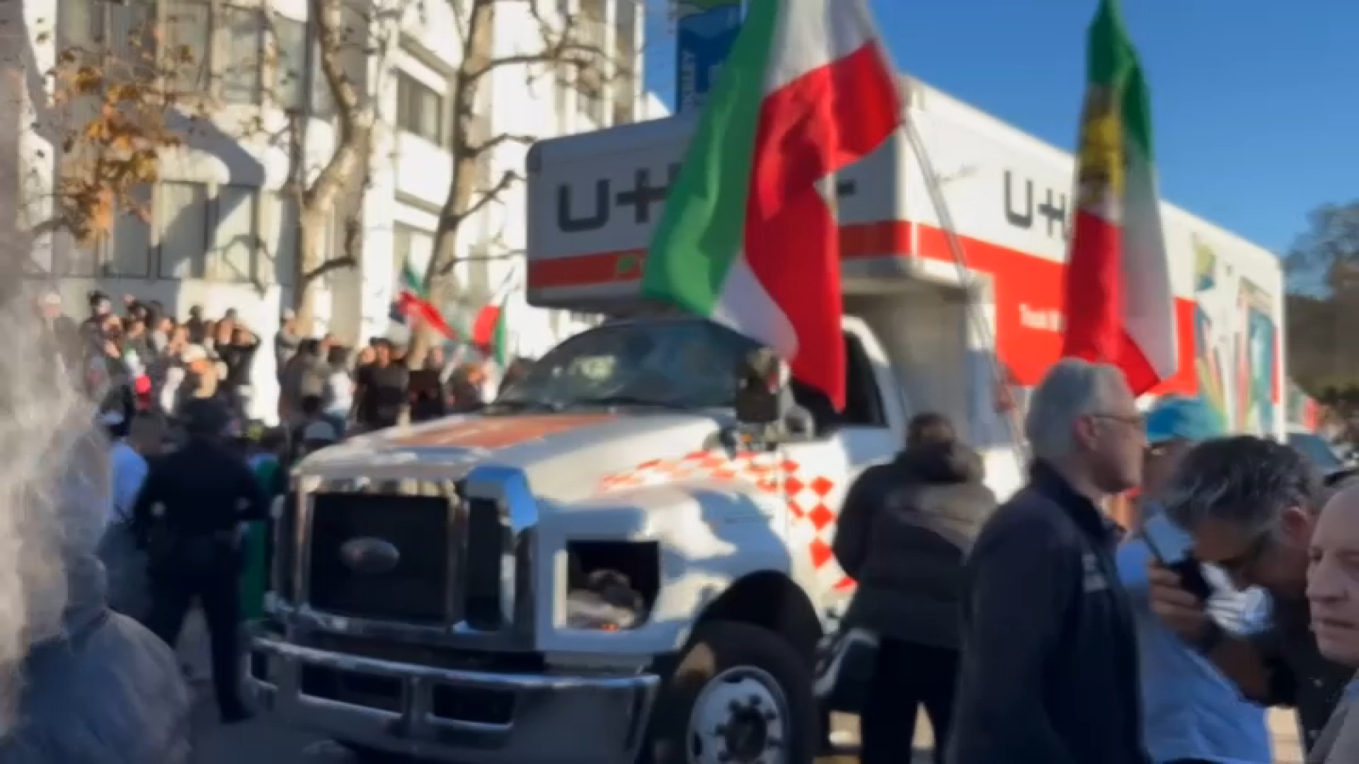 U-Haul drives through crowd of protesters in Los Angeles