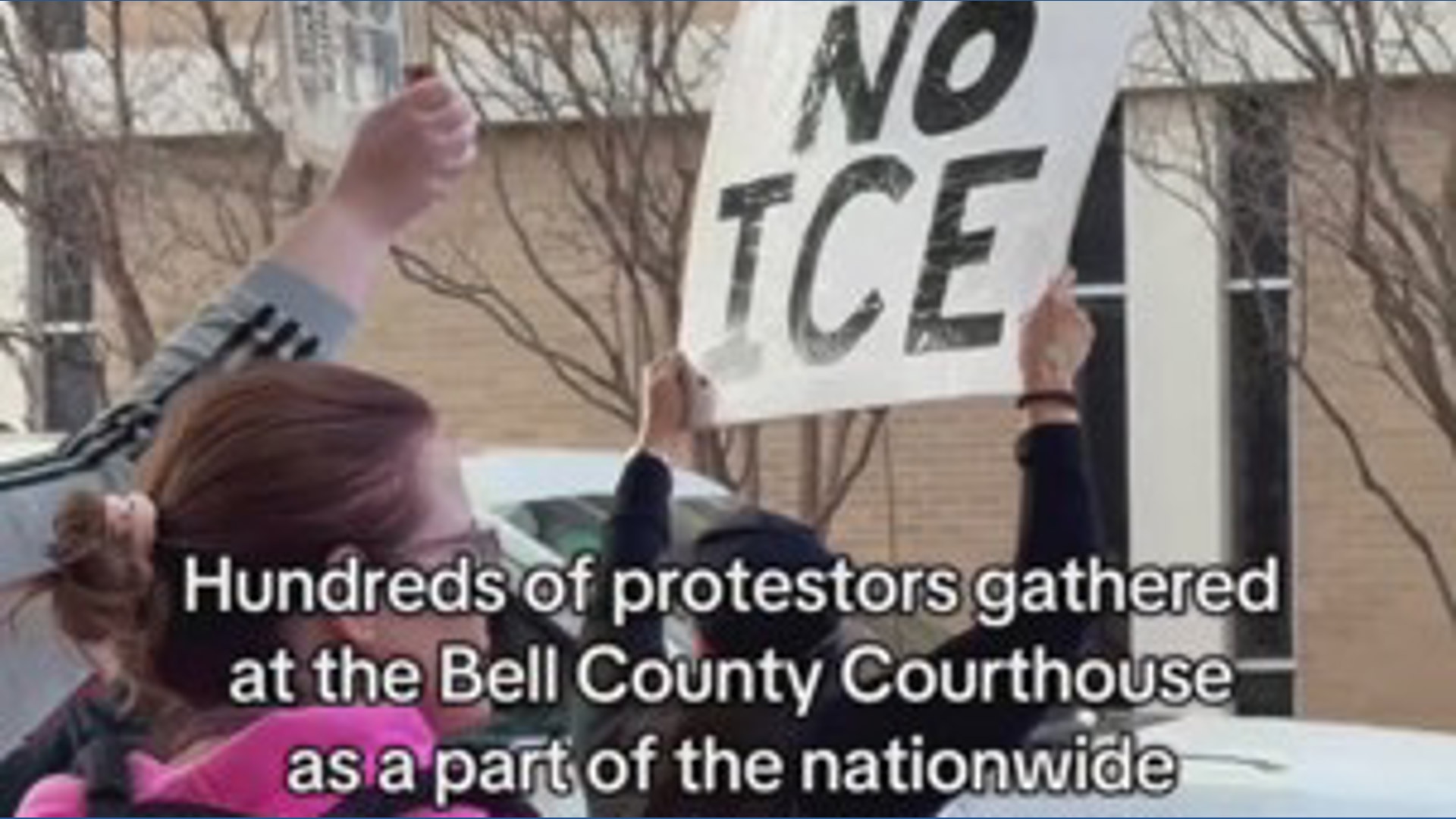 Anti ICE protestors gather at the Bell County Courthouse for the “Ice ...