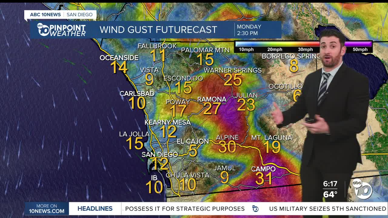 ABC 10News Pinpoint Weather with Max Goldwasser: Wind advisory extended ...
