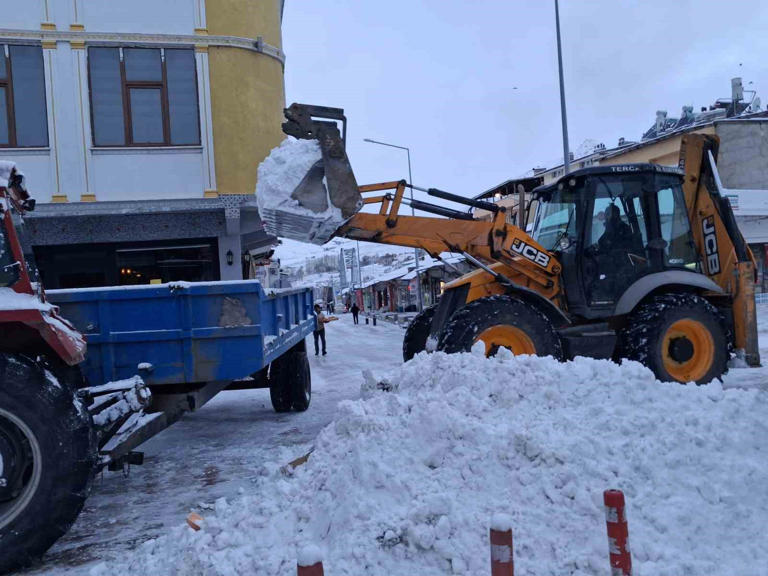 Tercan’da kar temizliği, Girlevik’te buz sarkıtları oluştu