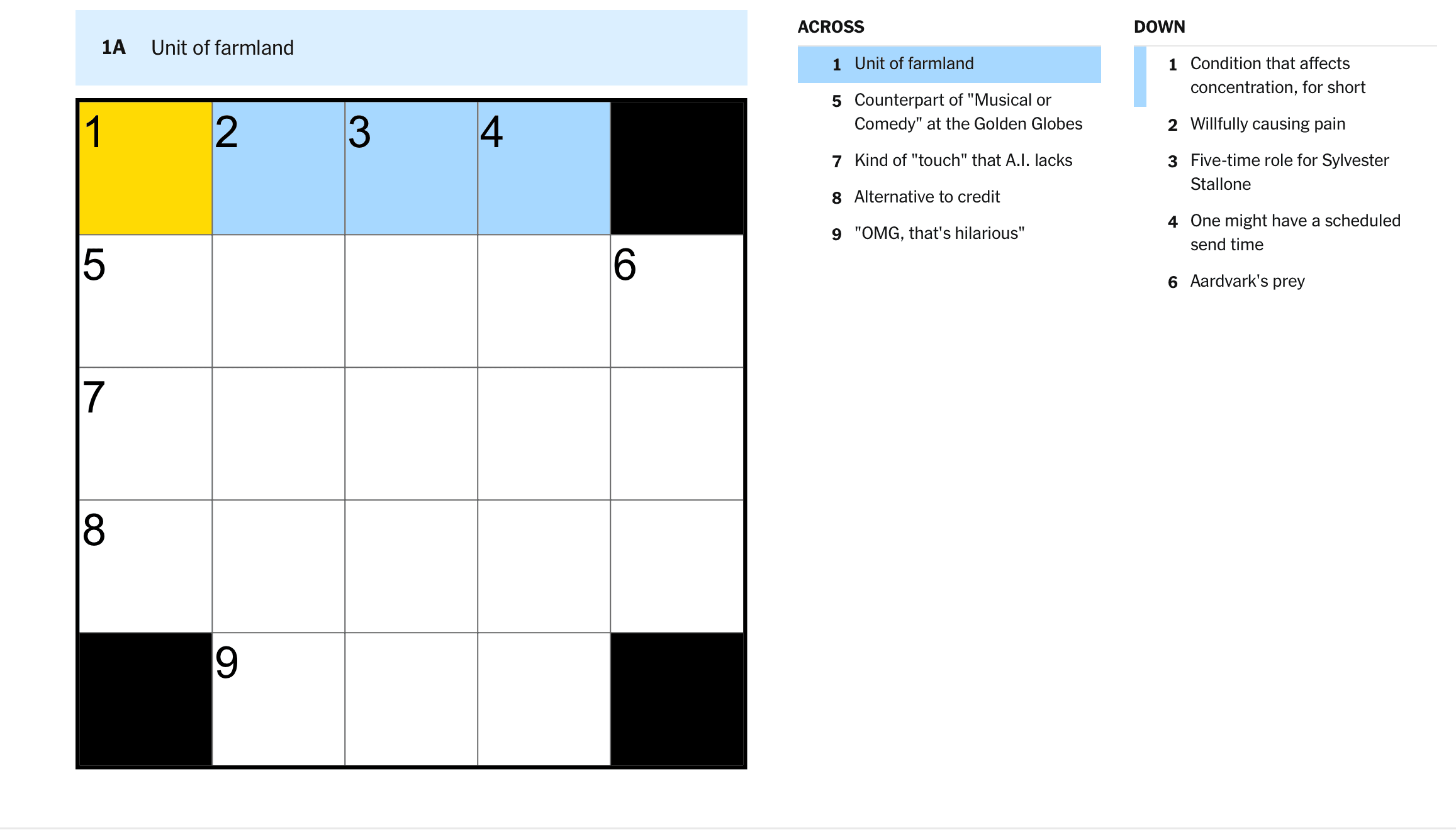 NYT mini crossword hints, clues and answers for Monday, January 12, 2026