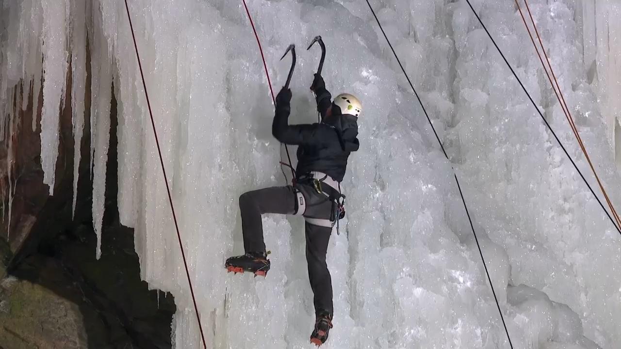 Ice climbers get their hooks into man-made ice wall in Czech Republic