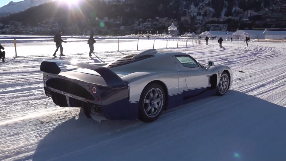 Maserati MC12 taken out for a snowy drive