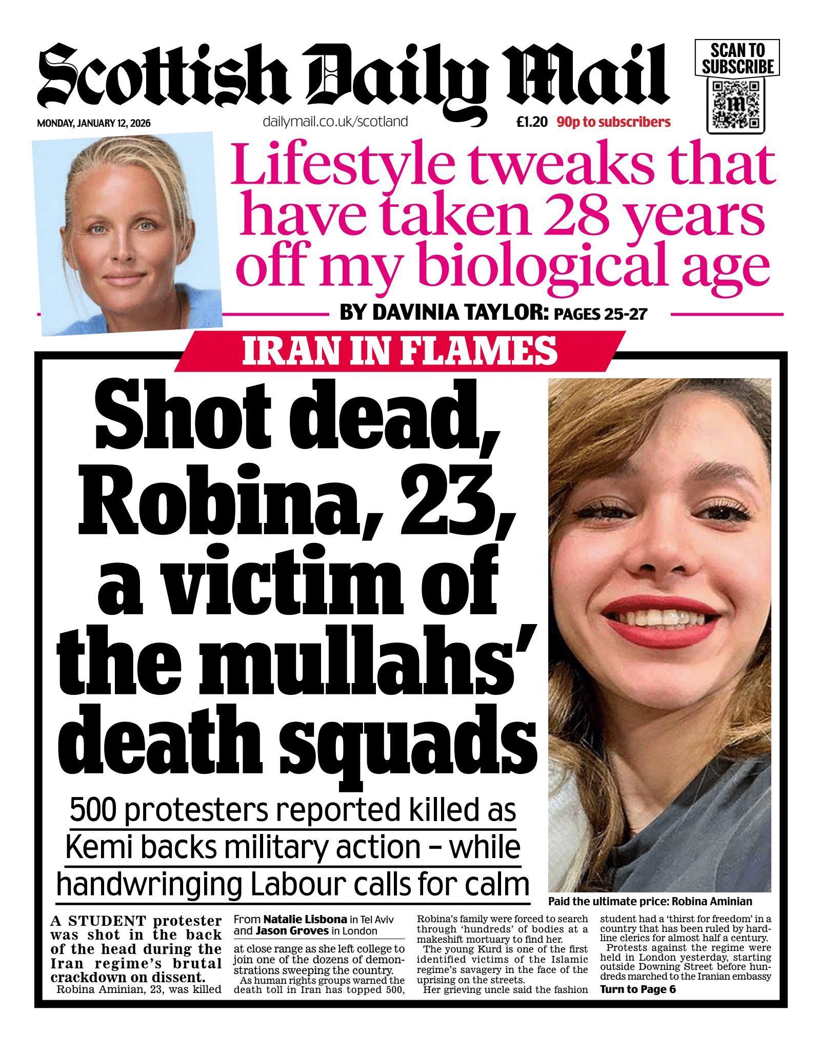 Scotland's papers: Waiting times woes and Iran protest deaths